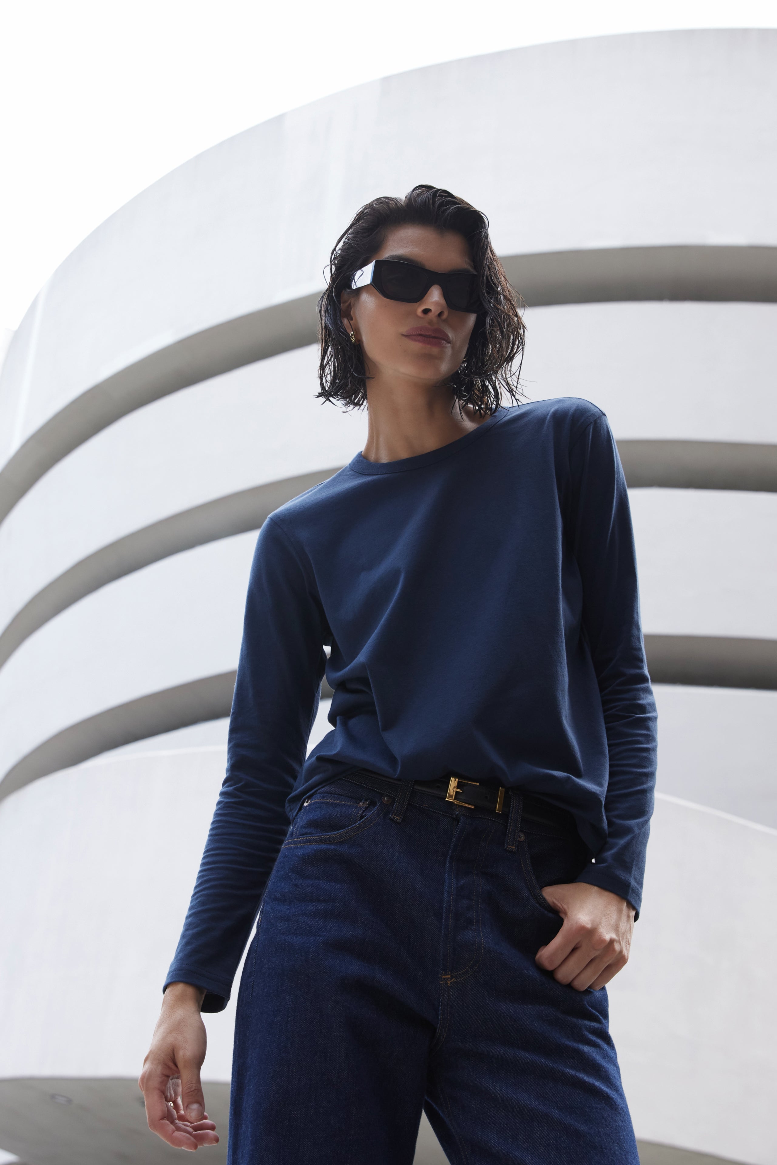 The Long Sleeve Perfect Tee in Navy – Sold Out NYC